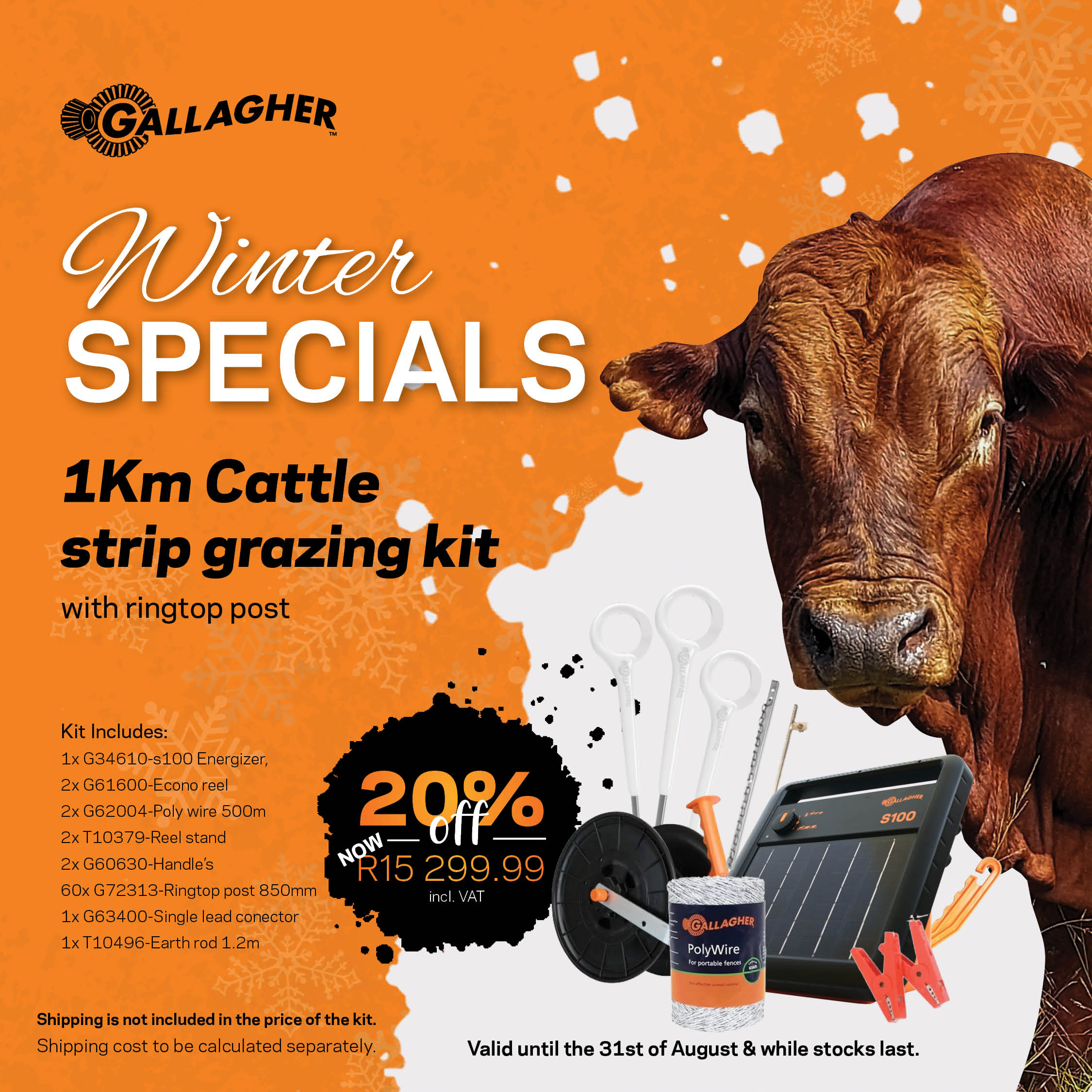 WINTER SPECIAL 1KM CATTLE STRIP GRAZING KIT WITH RINGTOP POST ...